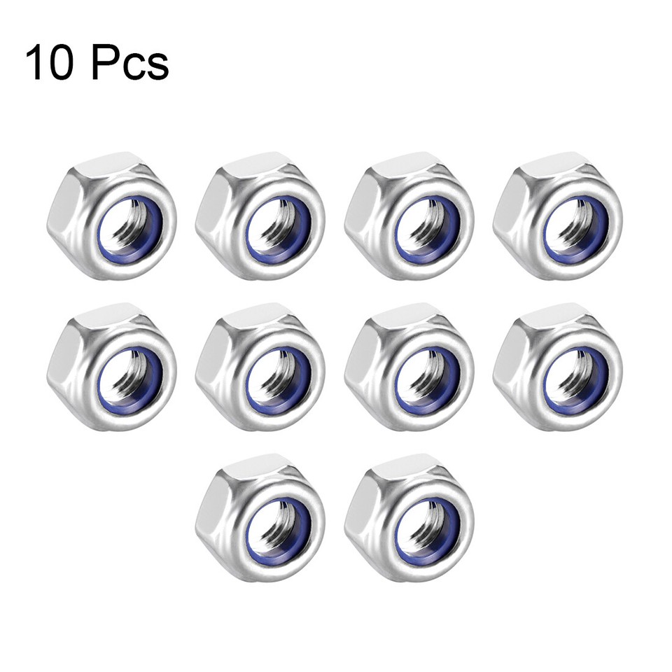 10pcs M6 x 1mm Hex Lock Nuts Stainless Steel Nylon Insert Self-Lock ...