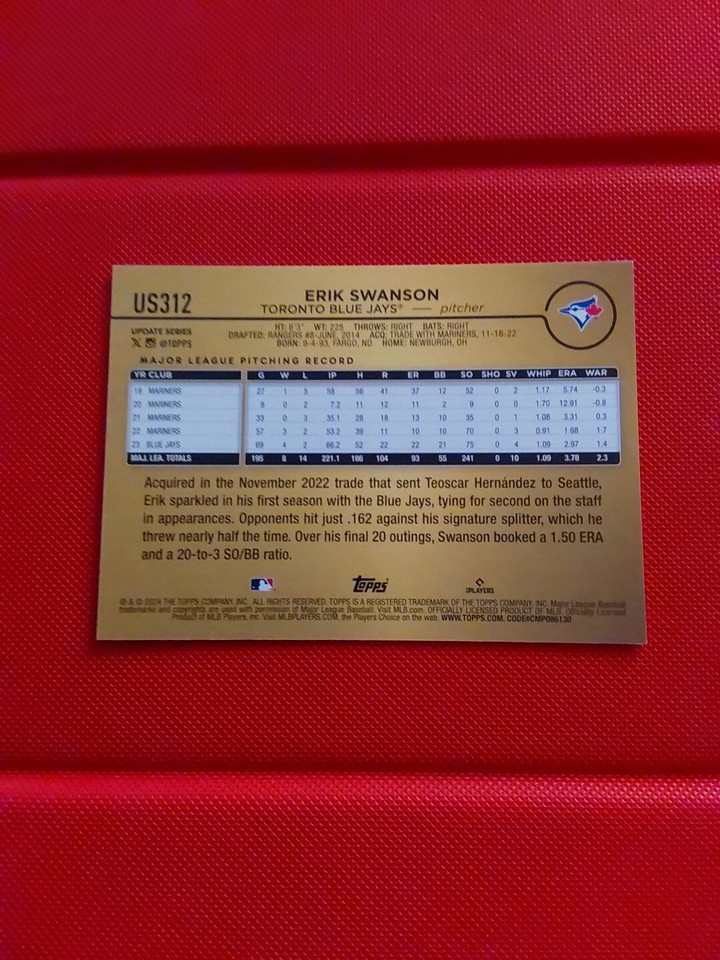 2024 Topps Update Golden Mirror Image Variation # US312 Erik Swanson | eBay