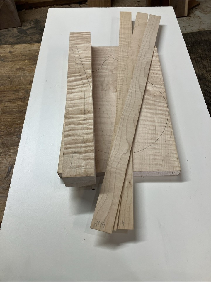 Curly Figured Red Leaf Maple Mandolin Single Piece Back Blank, Neck And ...