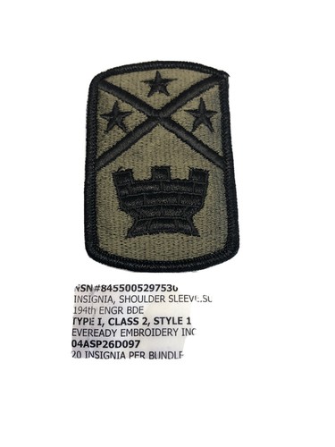 194th Engineer Brigade Subdued U.S. Army Shoulder Patch Insignia | eBay
