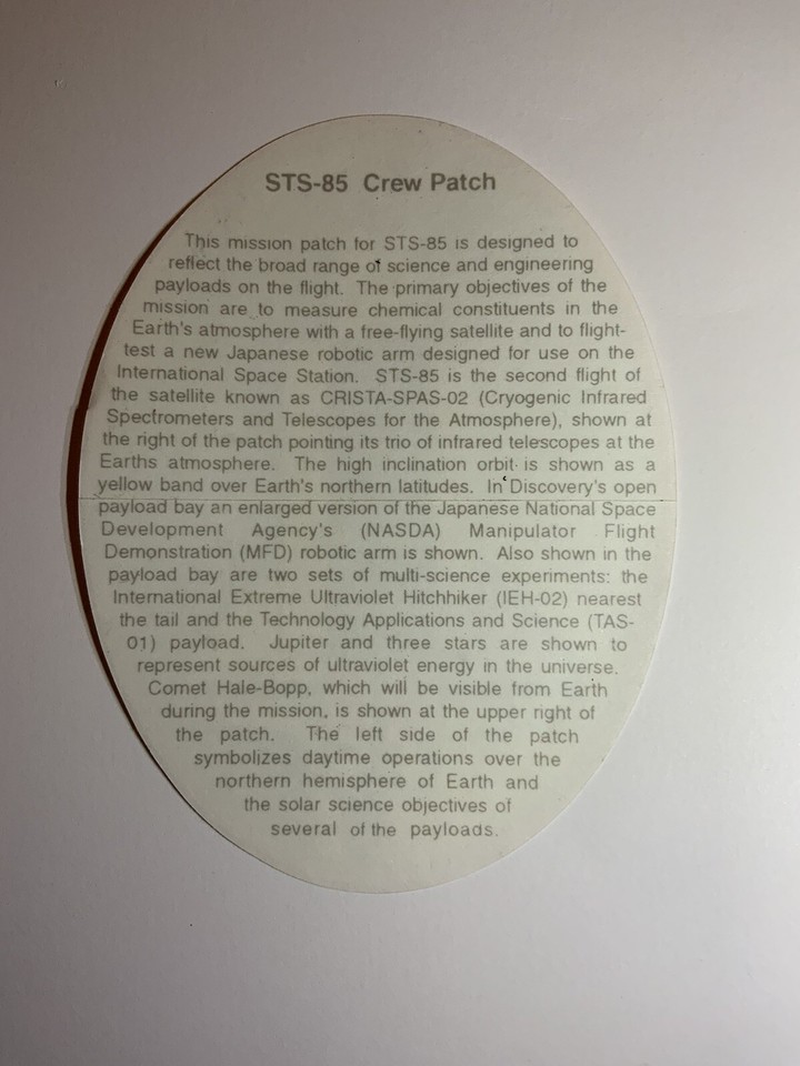 NASA STS-85 Sticker TRYGGVASON DAVIS BROWN ROMINGER CURBEAM ROBINSON | eBay