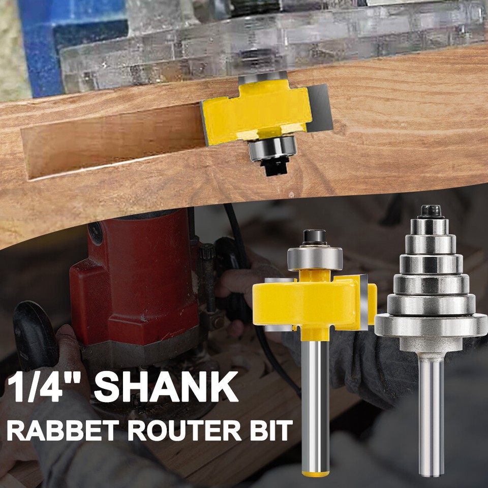 Rabbeting Router Bit 6 Bearings Router Bit Set 1/4 Shank 1/8"-1/2 ...