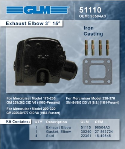 GLM Marine 3" Exhaust Riser Elbow 4.3L 5.0L 5.7L 305 350 454 V6 V8 OE ...