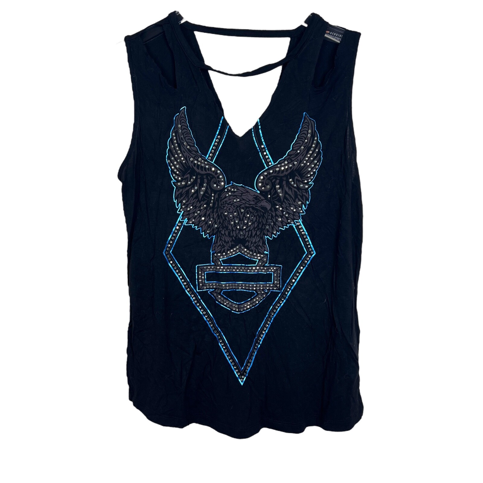 Harley Davidson Retro Y2K Rhinestone Cut Out Loose Ta… - Gem