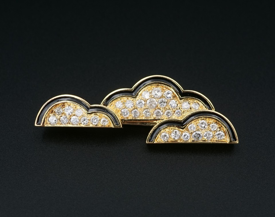 French OJ Perrin 18k Yellow Gold Diamond Enamel Cloud Brooch 1.5" Vintage OG432 | eBay