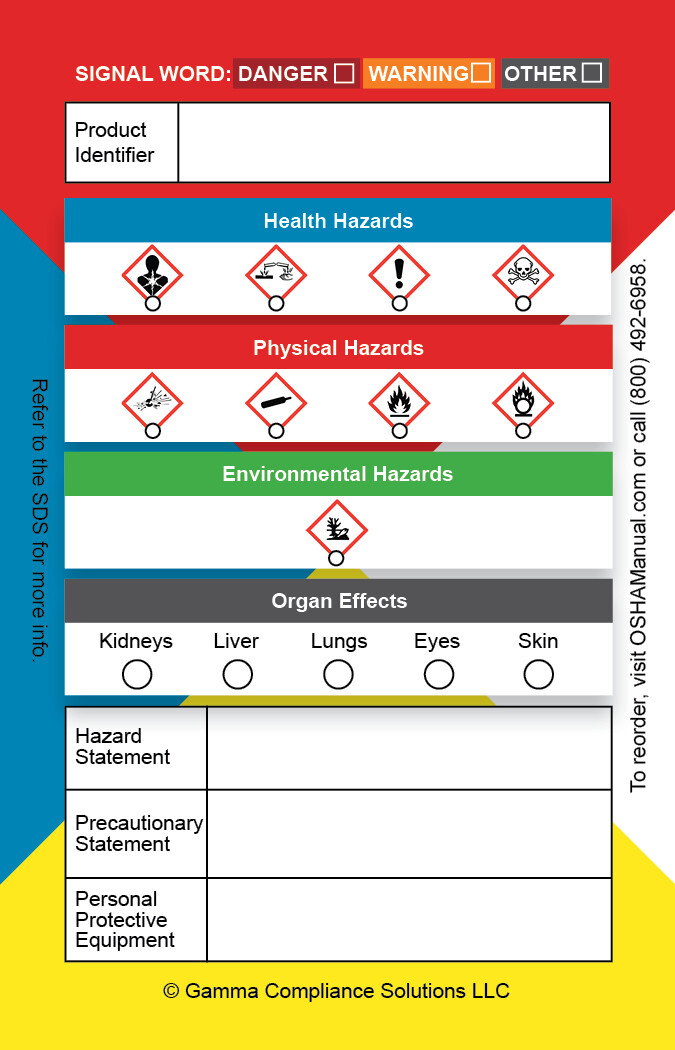 Globally Harmonized System (GHS) Secondary Container Labels, 3.5 x 2.25 ...