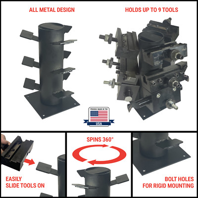 360° Rotating Lathe Tool Post Holder Stand - Holds 9 Tools - Size 1+2 ...