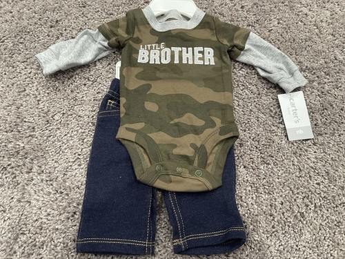 CARTER'S Newborn “Little Brother" BROWN Long Sleeve Pant & Bodysuit ...