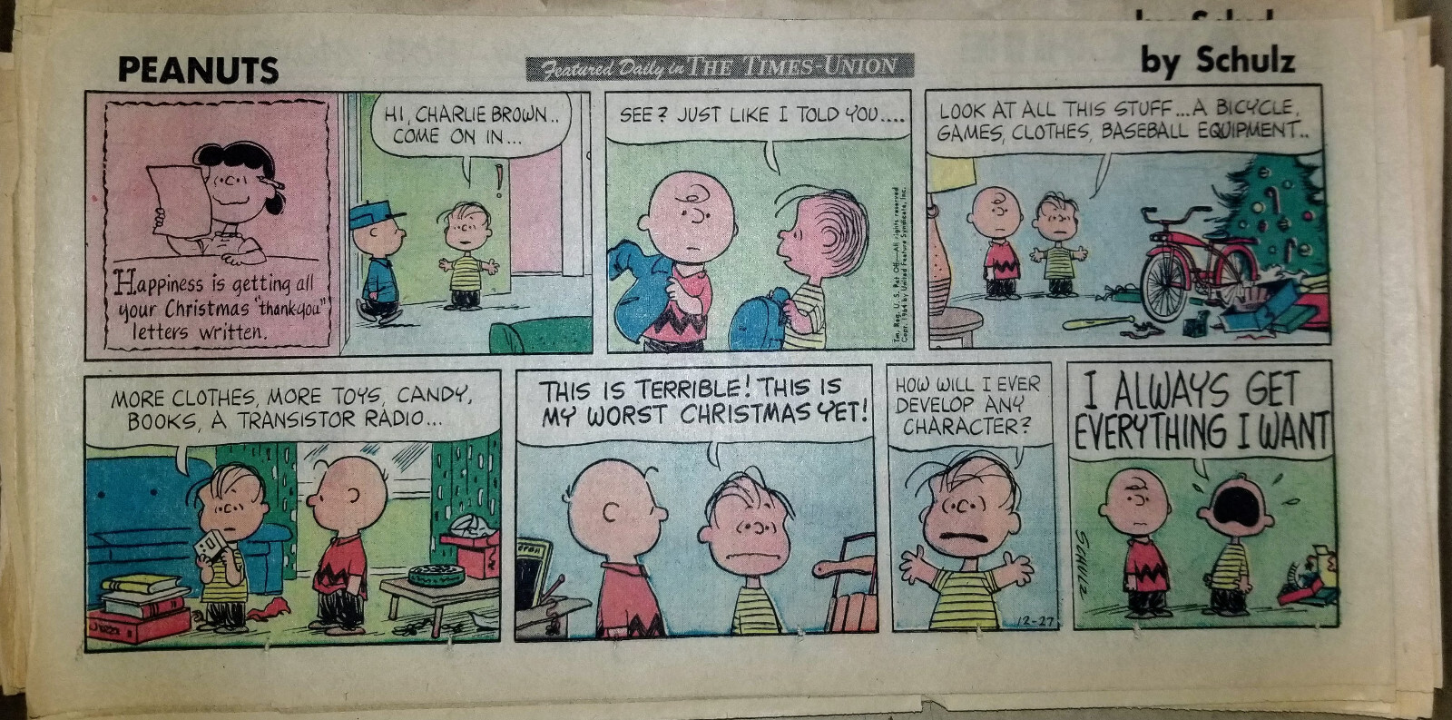 Lot of 48 Vintage PEANUTS Sunday Comics Strips Dec 1/5/64 thru 12/27/64 | eBay