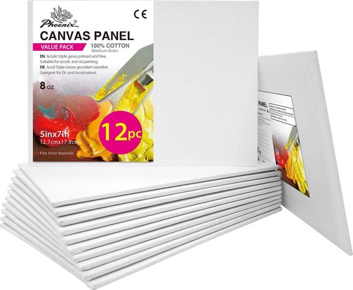 Painting Canvas Panels 5x7 Inch, 12 Value Pack - 8 Oz Triple Primed 100 ...