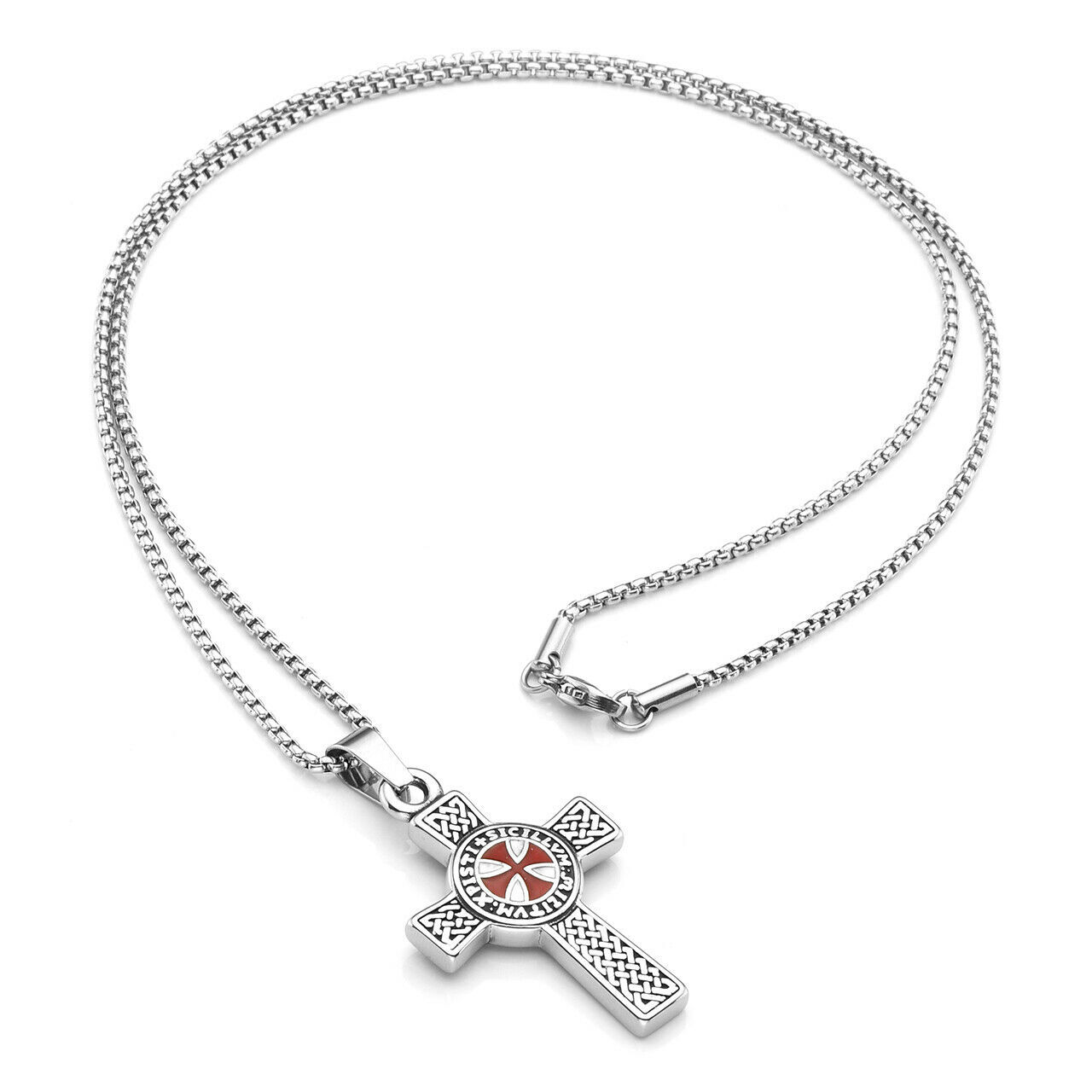 Crucifix Red Cross Necklace for Men Knights Templar Crusader Pendant ...