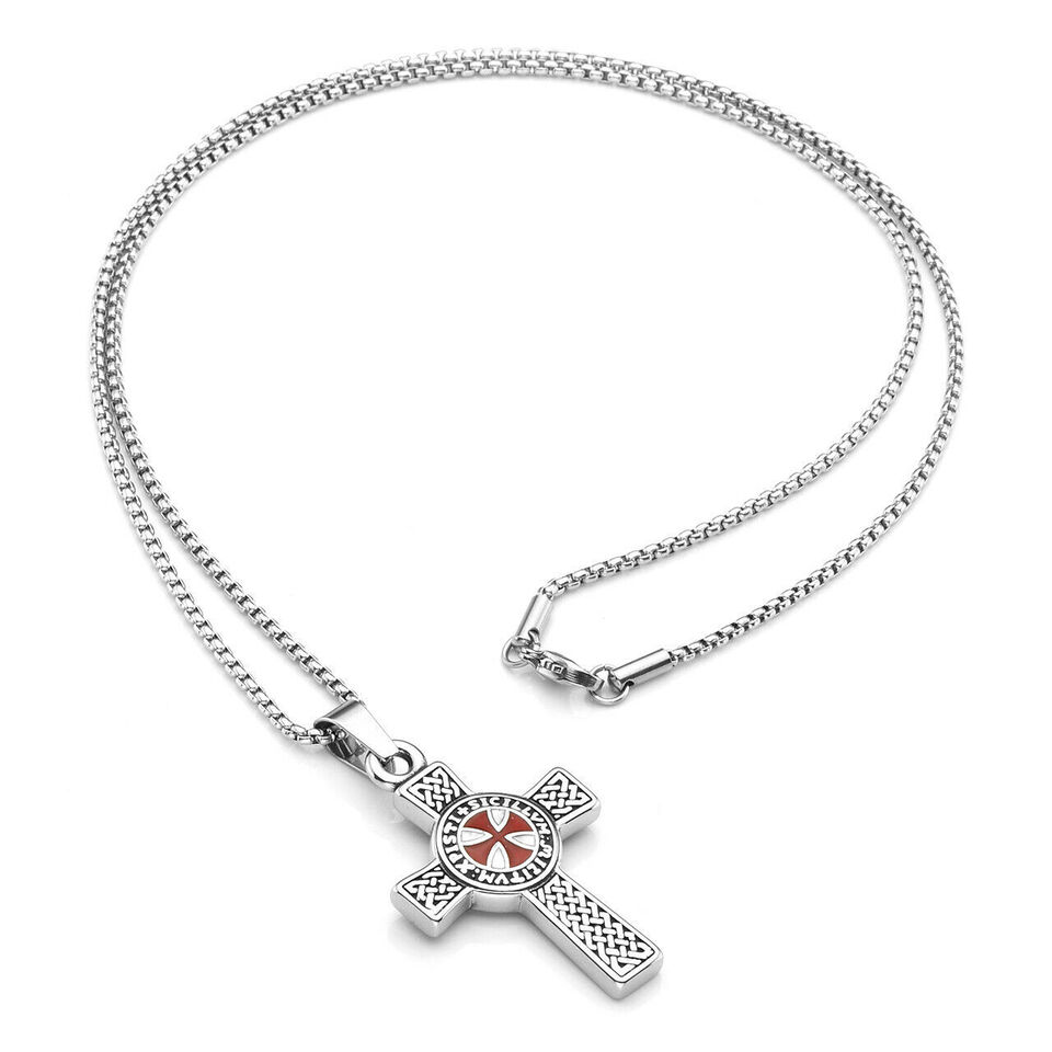 Crucifix Red Cross Necklace for Men Knights Templar Crusader Pendant ...