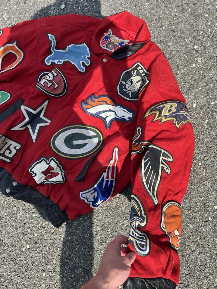 Vintage Jeff Hamilton NFL Collage Wool & Leather Jacket | eBay
