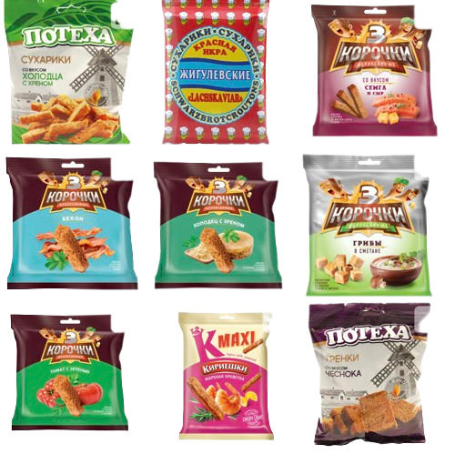 Snack aus geröstetem Brot 3x100g Zwieback 3 Korotschki Potecha cухарики ...