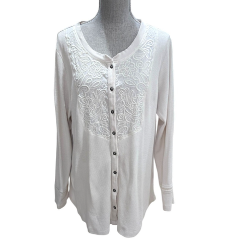 Susan Graver Weekend Waffle Knit Top with Embroidery Plus Size Size 1X ...