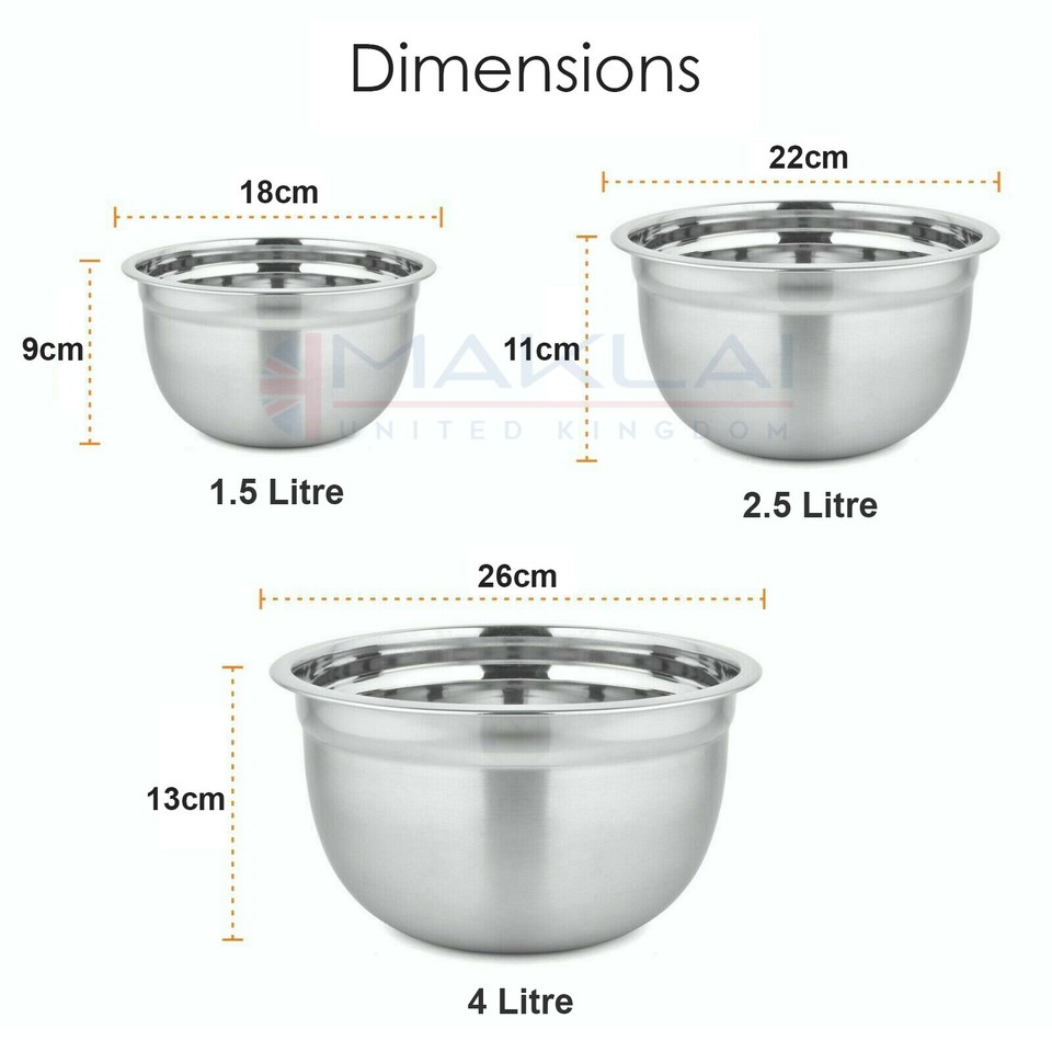Stainless Steel MIXING BOWL Small Medium Large Deep Dish Metal Salad ...