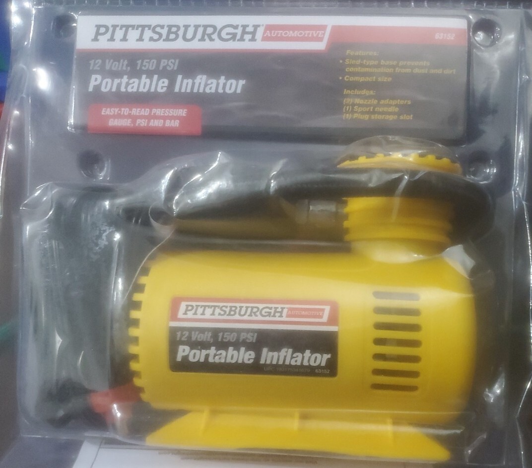 Pittsburgh 12v 150 PSI Portable Inflator - 2 Nozzle Adaptors 1 Sport ...
