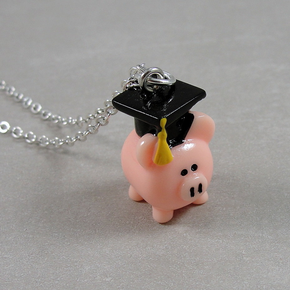 Pink Pig Graduation Necklace - Pig in Grad Cap Charm - Graduation Pig ...