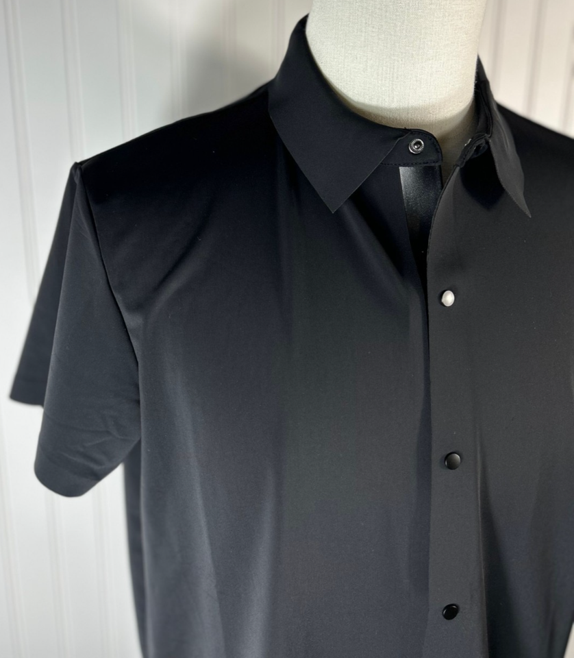 STONE FALCON Mens NEW Faux Leather Accent Short Sleeve Snap Shirt ...