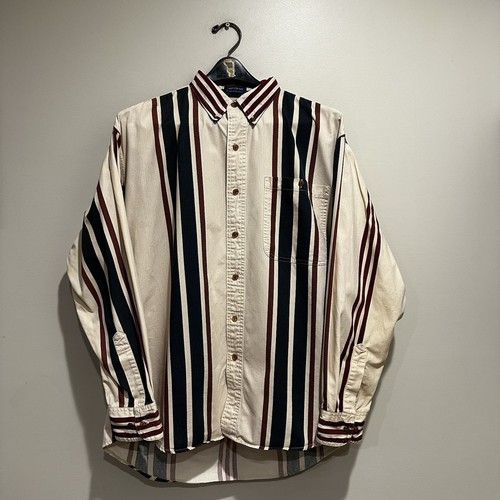 Chaps Ralph Lauren Brown striped Button Down Shirt 80s Mens Large 100% Cotton | eBay