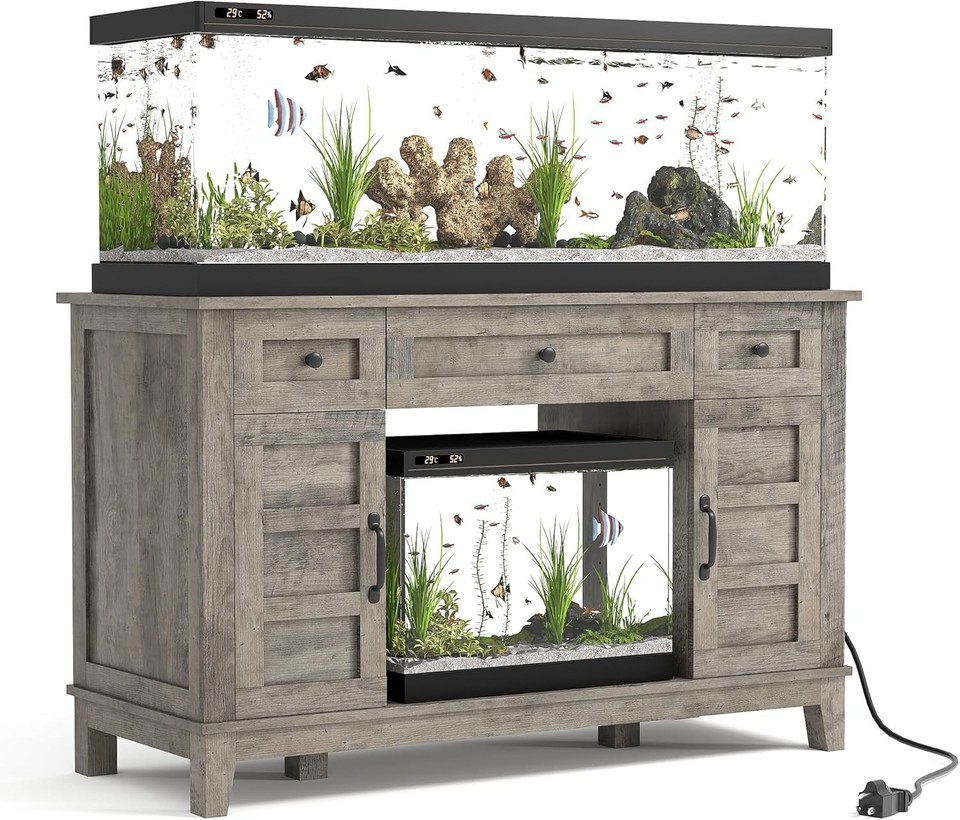 Farmhouse Aquarium Stand Fish Tanks w/ Built-in Power Outlet Rustic ...