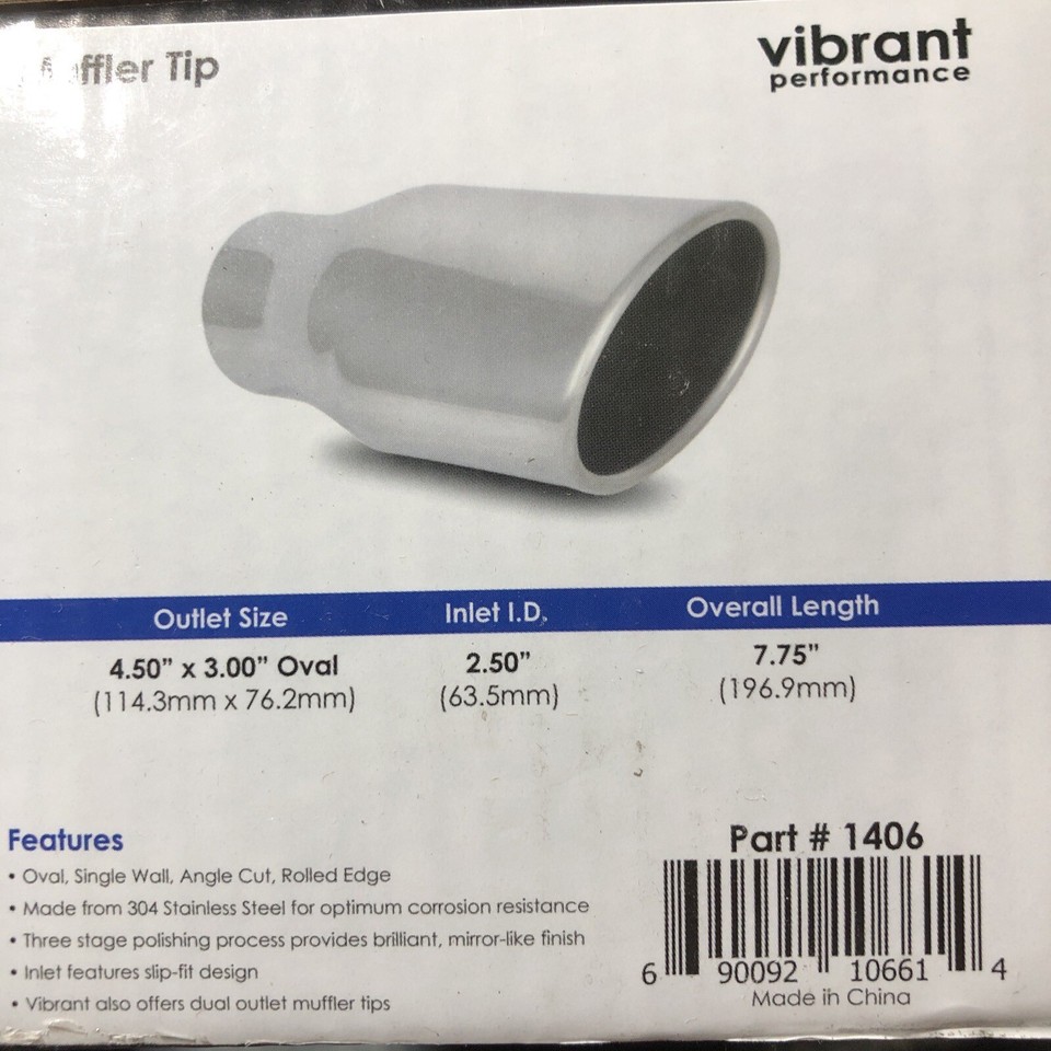 vib1406 Vibrant 4.5in x 3in Oval SS Exhaust Tip (Single Wall Angle Cut ...