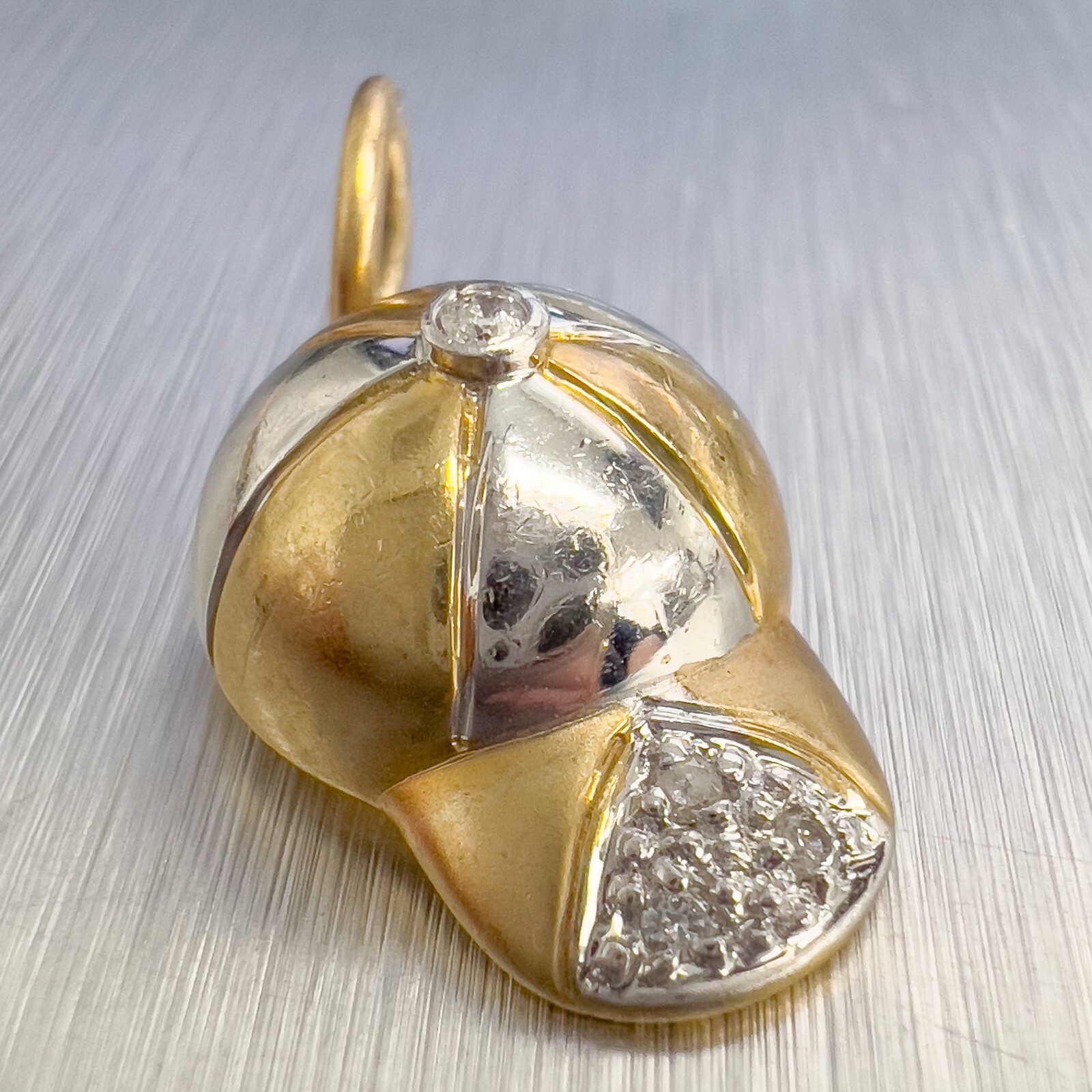 14k Yellow & White Gold Diamond Baseball Cap Hat Charm 0.03ctw 2.1 ...