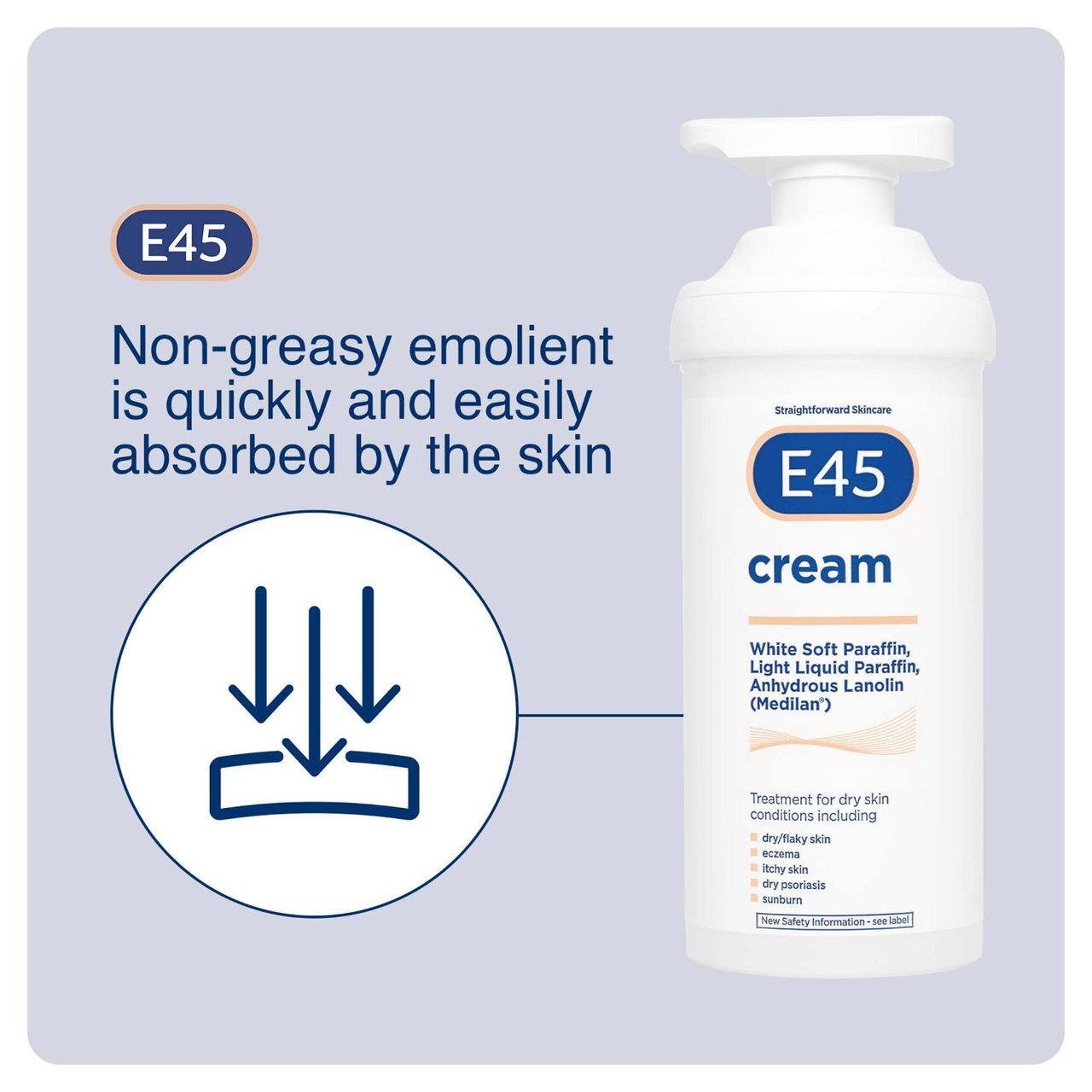 E45 Moisturiser Cream, body, face and hands cream for dry skin Pump ...