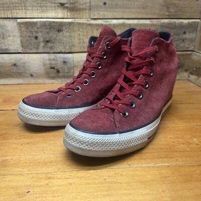 CONVERSE CHUCK TAYLOR Women's Hidden Heel Shoes SIZE 9 Wedge Red Suede ...