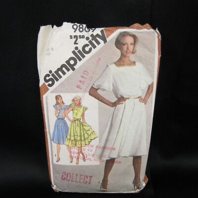 Simplicity Pattern 9869 Misses Square Neck Flared Skirt Dress Sz 10 Vtg ...