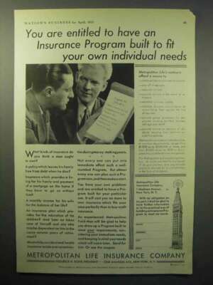 1933 Metropolitan Life Insurance Ad - Individual Needs | eBay