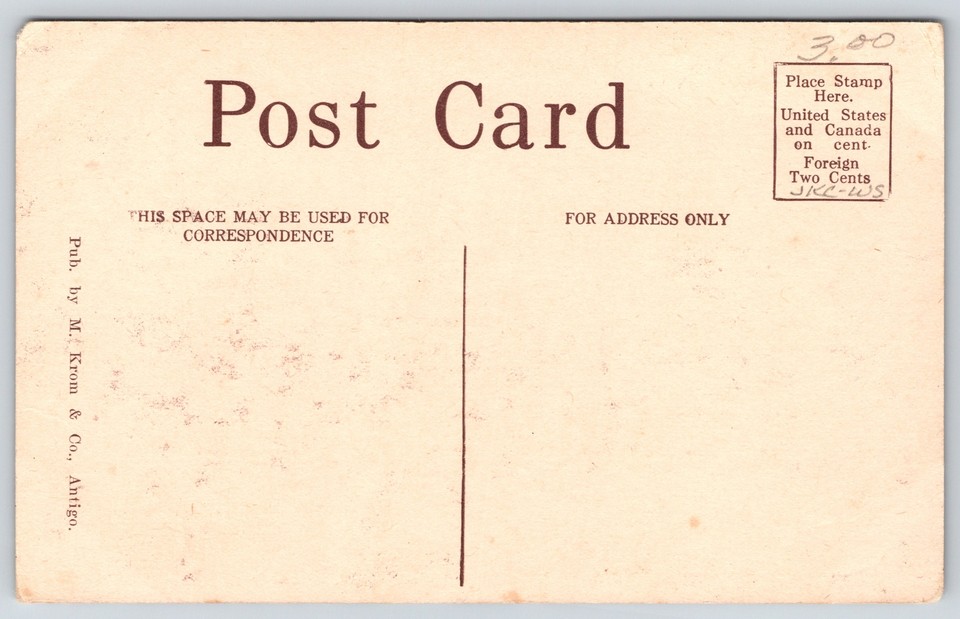 Antigo Wisconsin~B&W High School From Street~M Krom Pub Co~c1907 ...