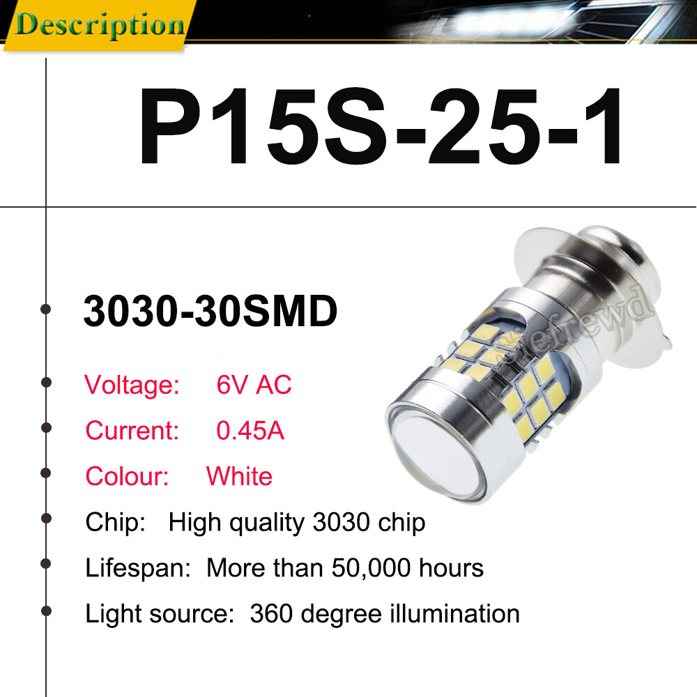 6V P15S P15S-25-1 1151 LED Headlight Bulb Scooter ATV UTV Lamp Replace ...