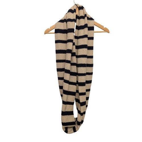 J. Crew Waffle Knit Striped Infinity Scarf Navy Ivory Wool Blend Cozy ...