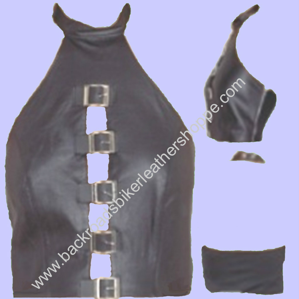 Ladies Women Leather Halter Top Buckle Front Side Zip Biker Club Wear ...