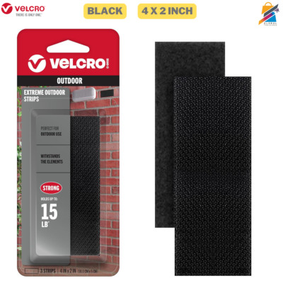 VELCRO Heavy Duty Fasteners 15lb Hold Black 4x2 Strips Outdoor ...
