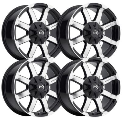 (Set-4) Vision 413 Valor 17x8.5 6x5.5 6x139.7 0mm Black Machined Wheels ...