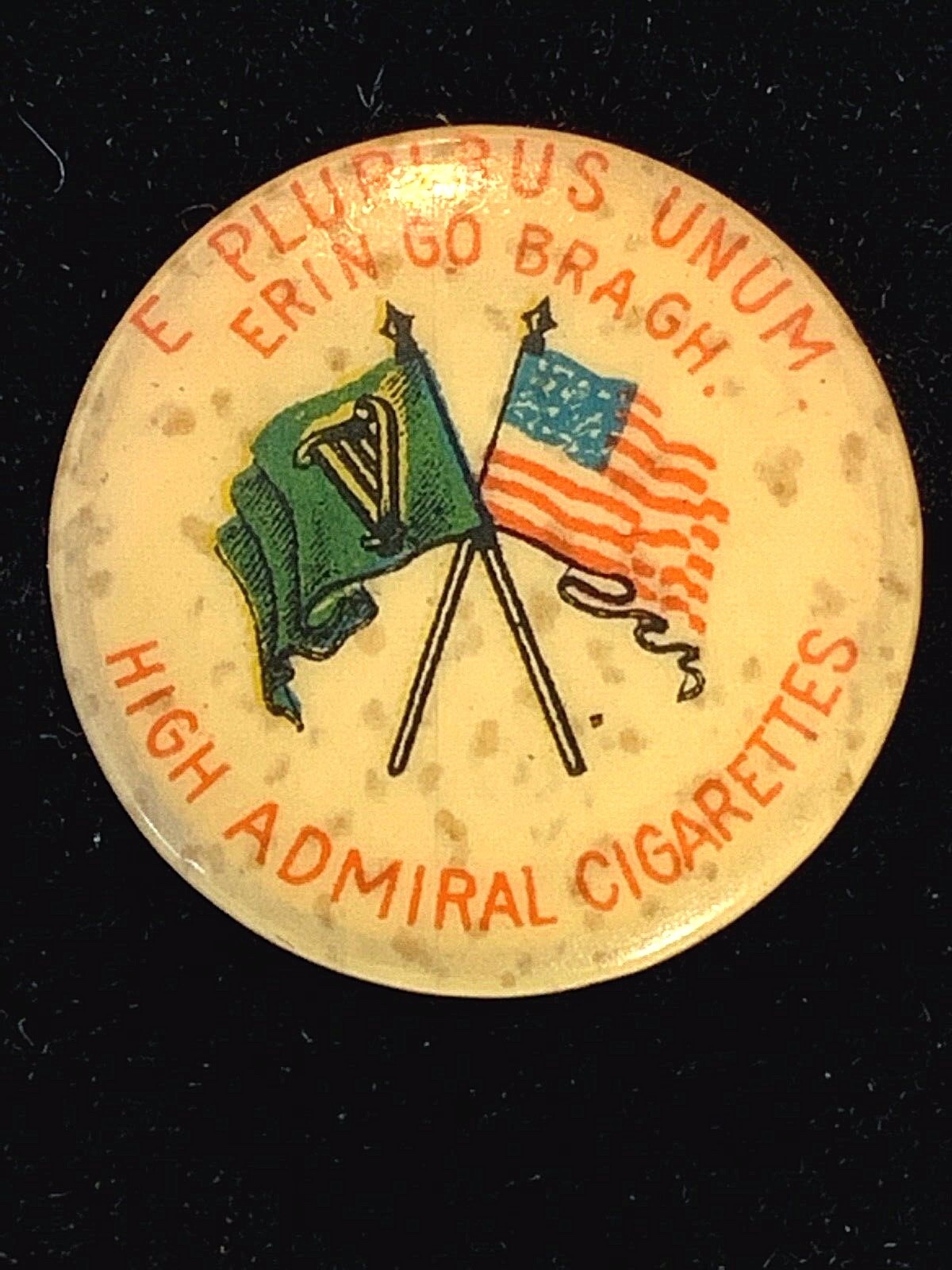 Advertising High Admiral Cigarette celluloid lapel collar stud " Erin ...
