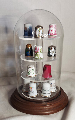 Glass Dome with Acrylic Four Tier Thimble Holder Insert on a Walnut ...