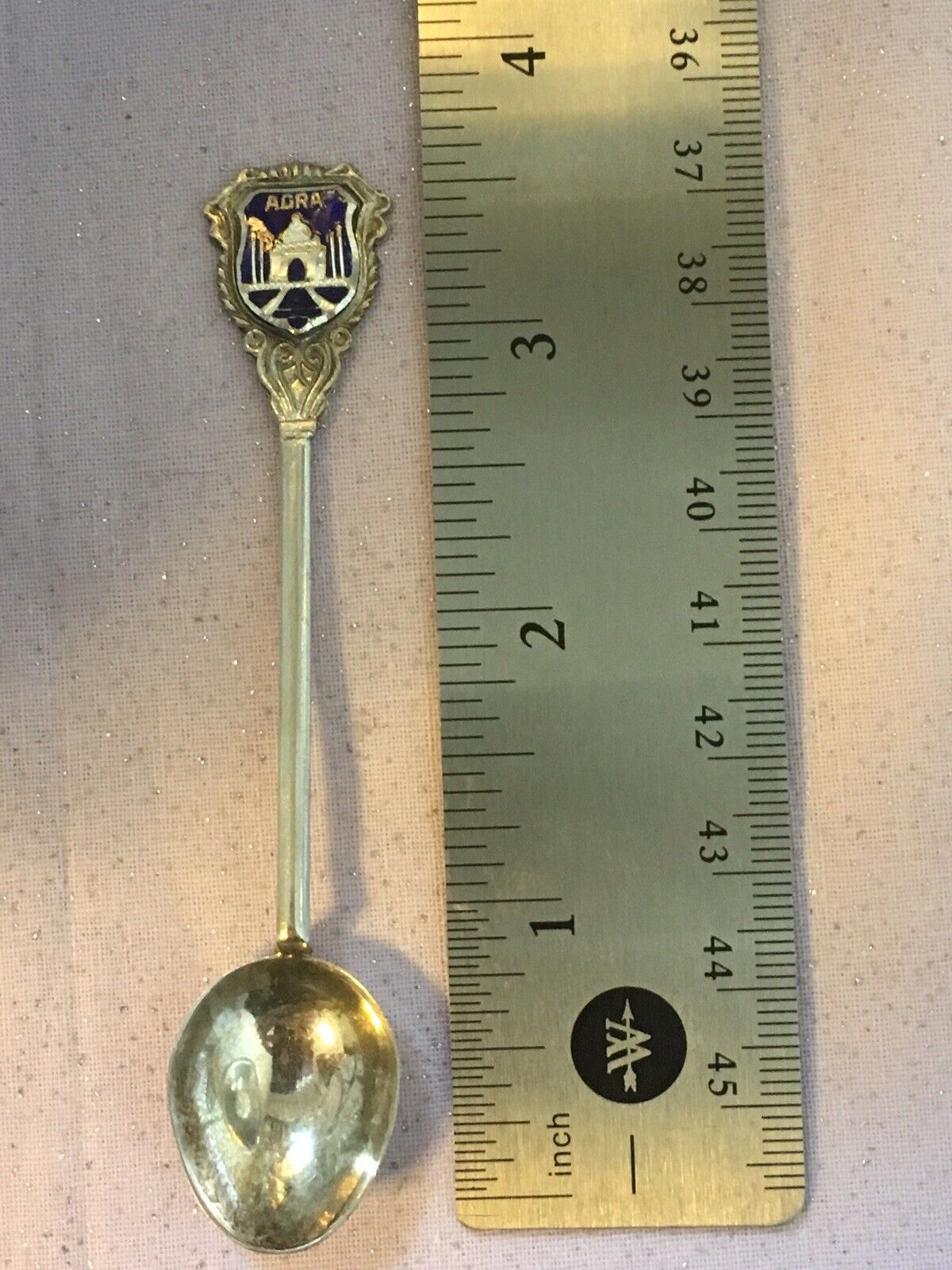 Collector Souvenir Spoons India Agra , Bombay Blue enamel Sterling ...