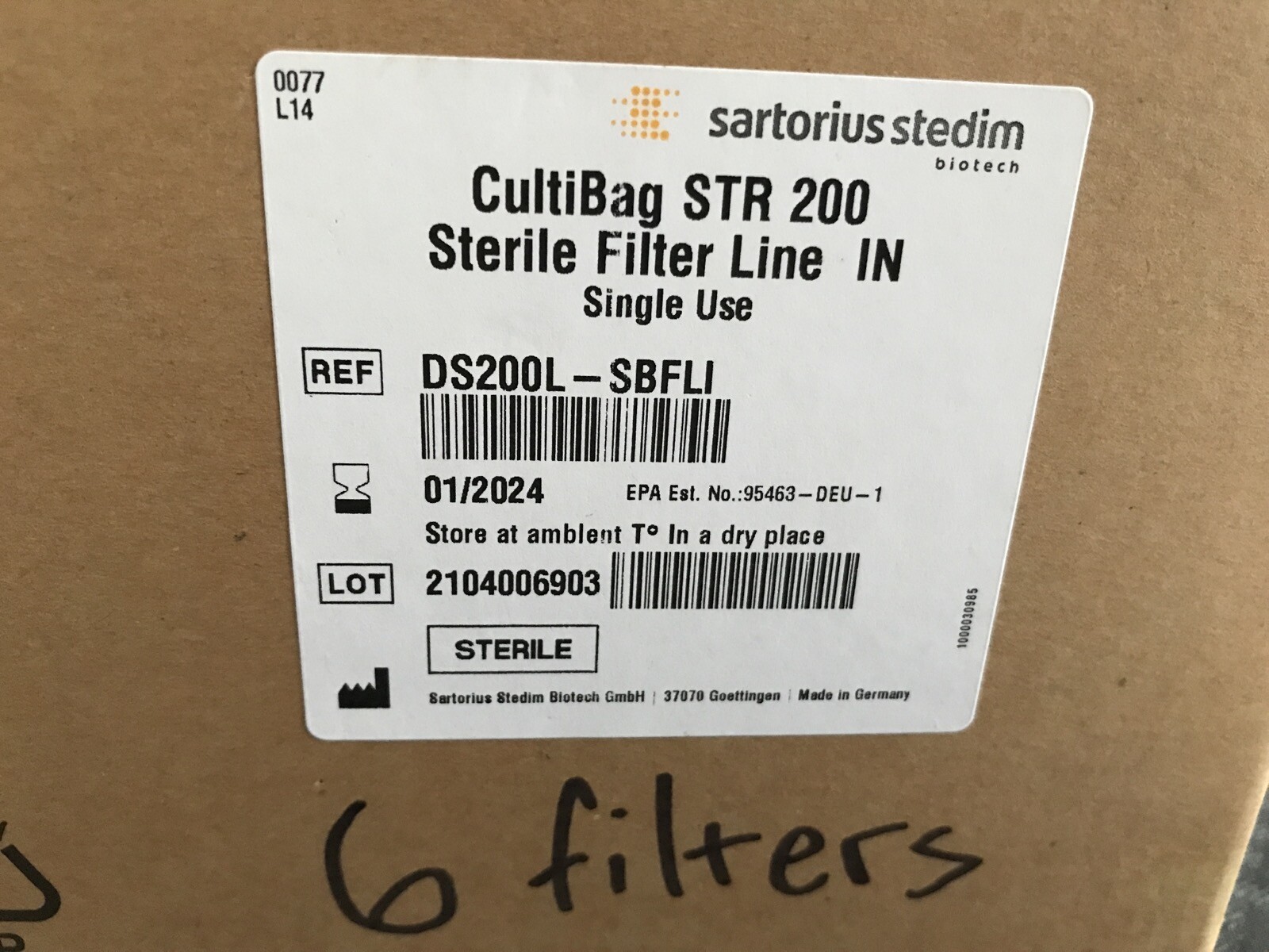(6/Case) SARTORIUS Biostat CultiBag STR 200 Sterile Filter Line IN ...