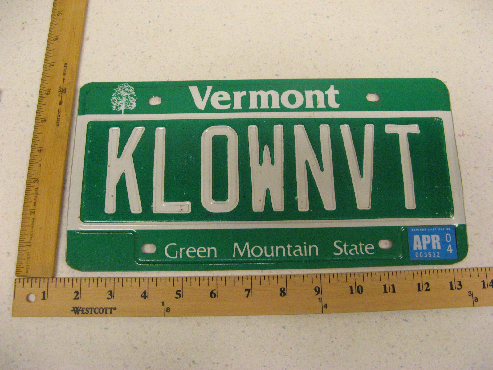 2004 04 VERMONT VT VANITY LICENSE PLATE KLOWNVT CLOWN FUNNY SCARY | eBay