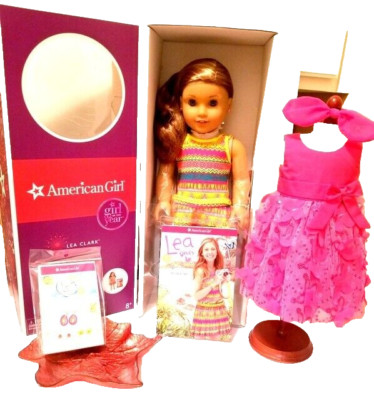 American Girl LEA CLARK Pierced Ears Earrings & Pink Butterflies Dress ...