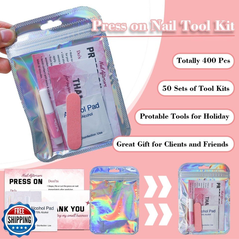 Press On Nail Tool Kit for Business - Prep Application Disposable Kit ...