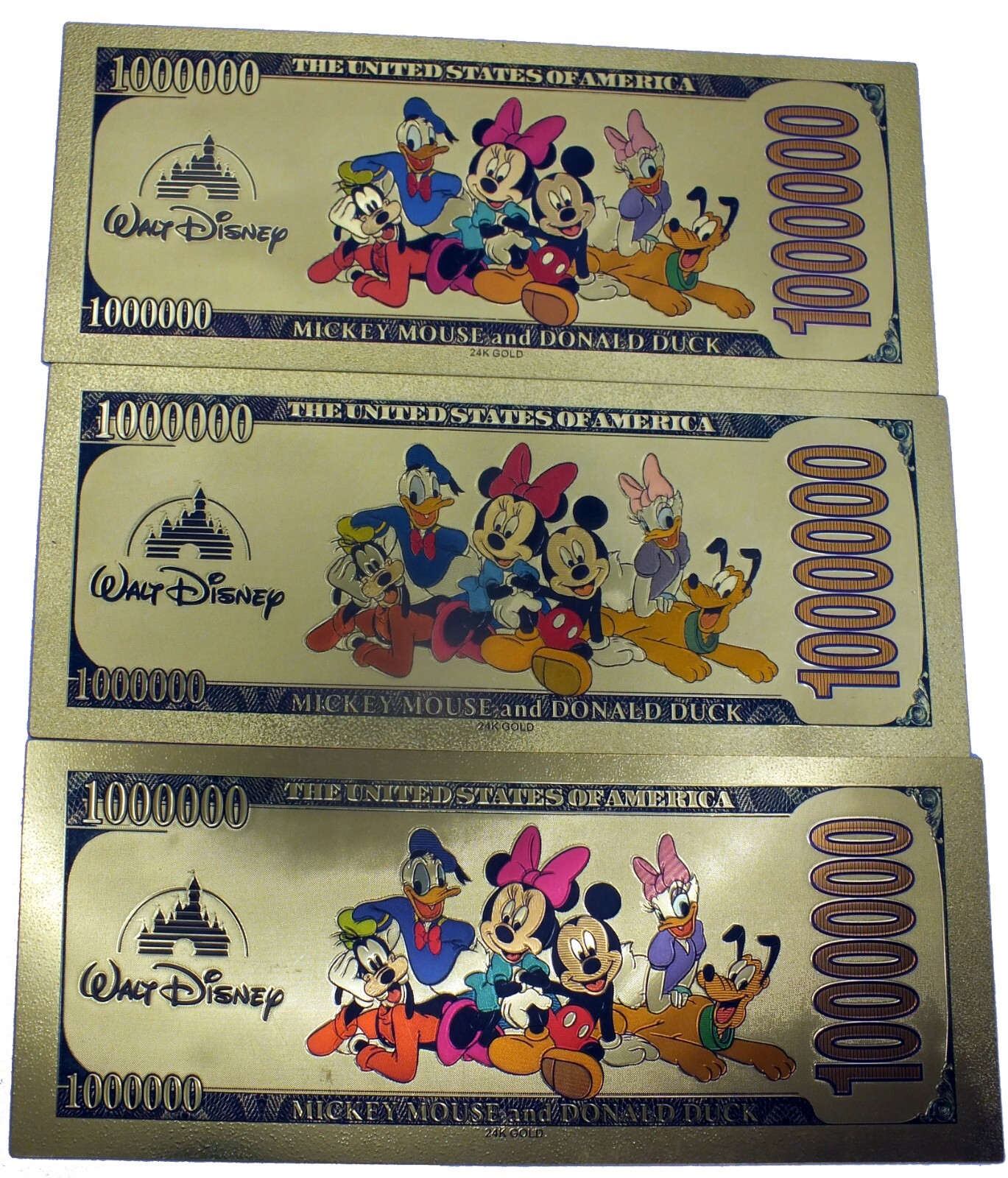 Mickey Mouse Minnie Daisy Donald Goofy Pluto Disney 24K Gold Foil Note ...