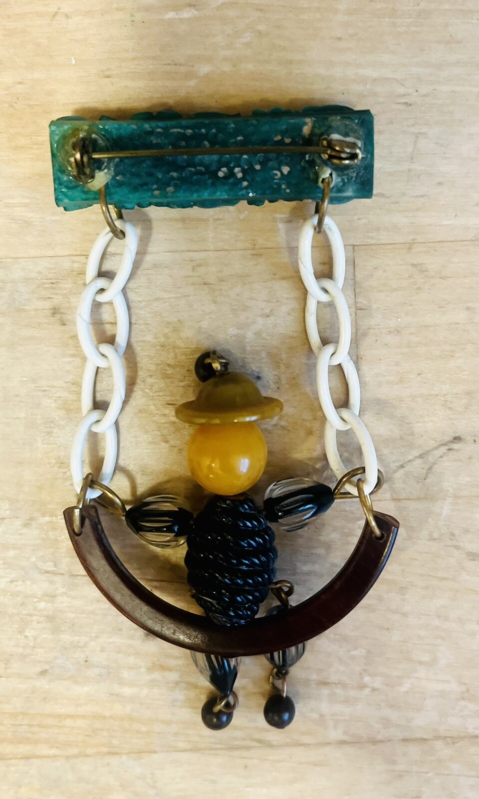 Bakelite Figural Jointed Pin Unique Man On Swing - Gem
