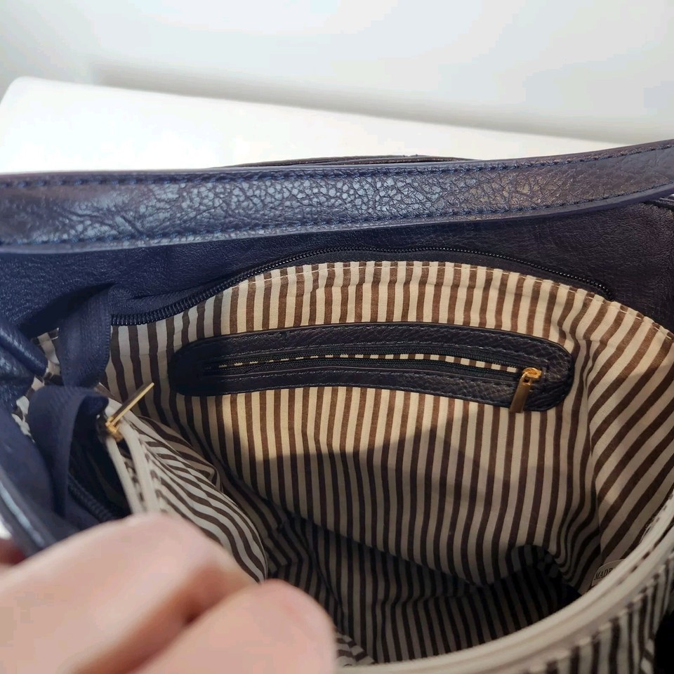 Womens Boat Shape Studded Purse Handbag Blue Dual Straps Vegan Leather ...