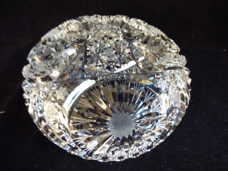 Antique VTG American Brilliant Period deep Cut Crystal round Bowl dish ...