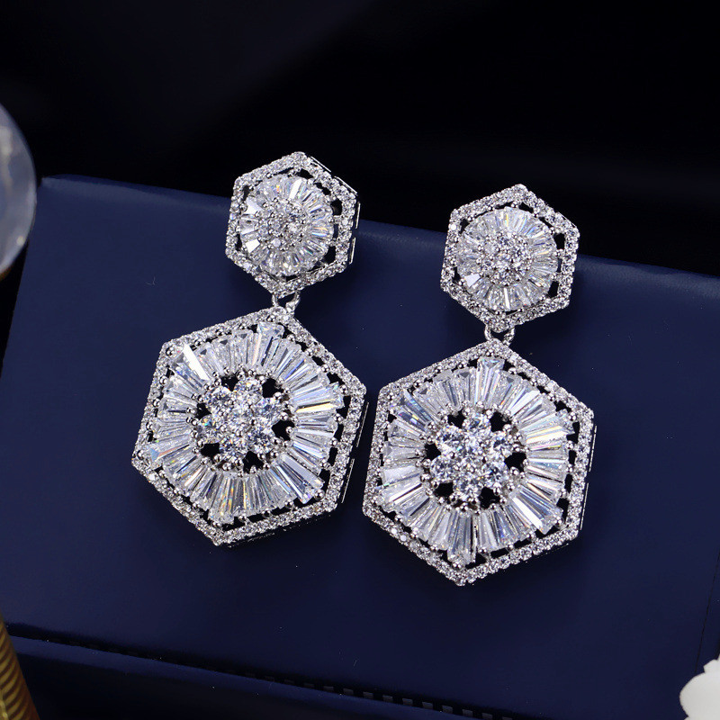 Women's Wedding Bridal 925 Sterling Silver Poster Hexagon Shape Earring ...