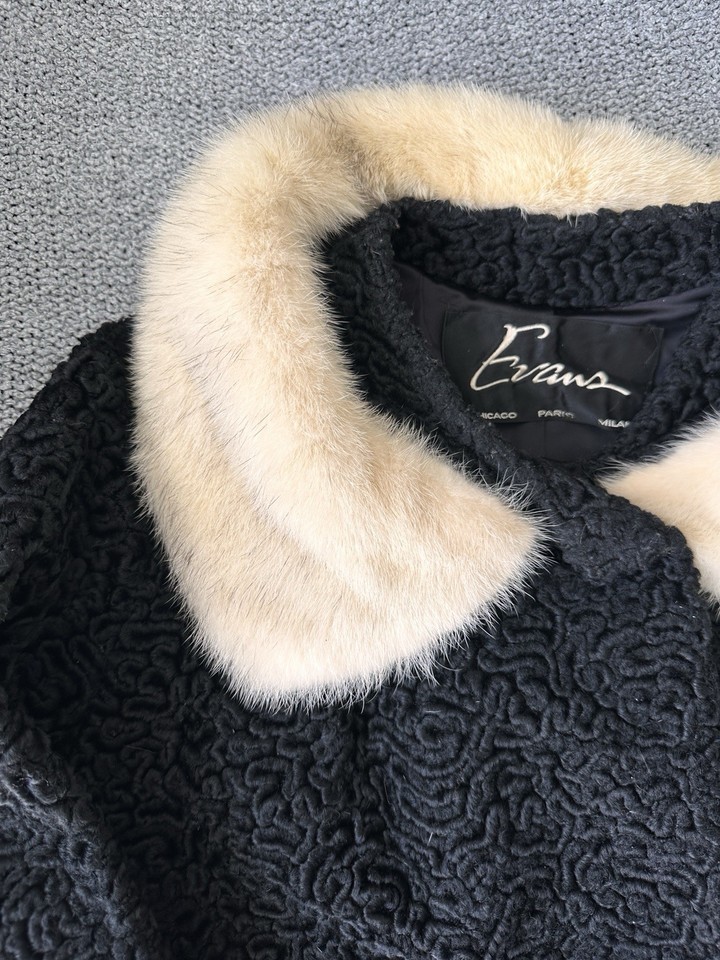 Vintage Black Persian Lamb Karakul Astrakhan Fur Coat With Cream Mink ...